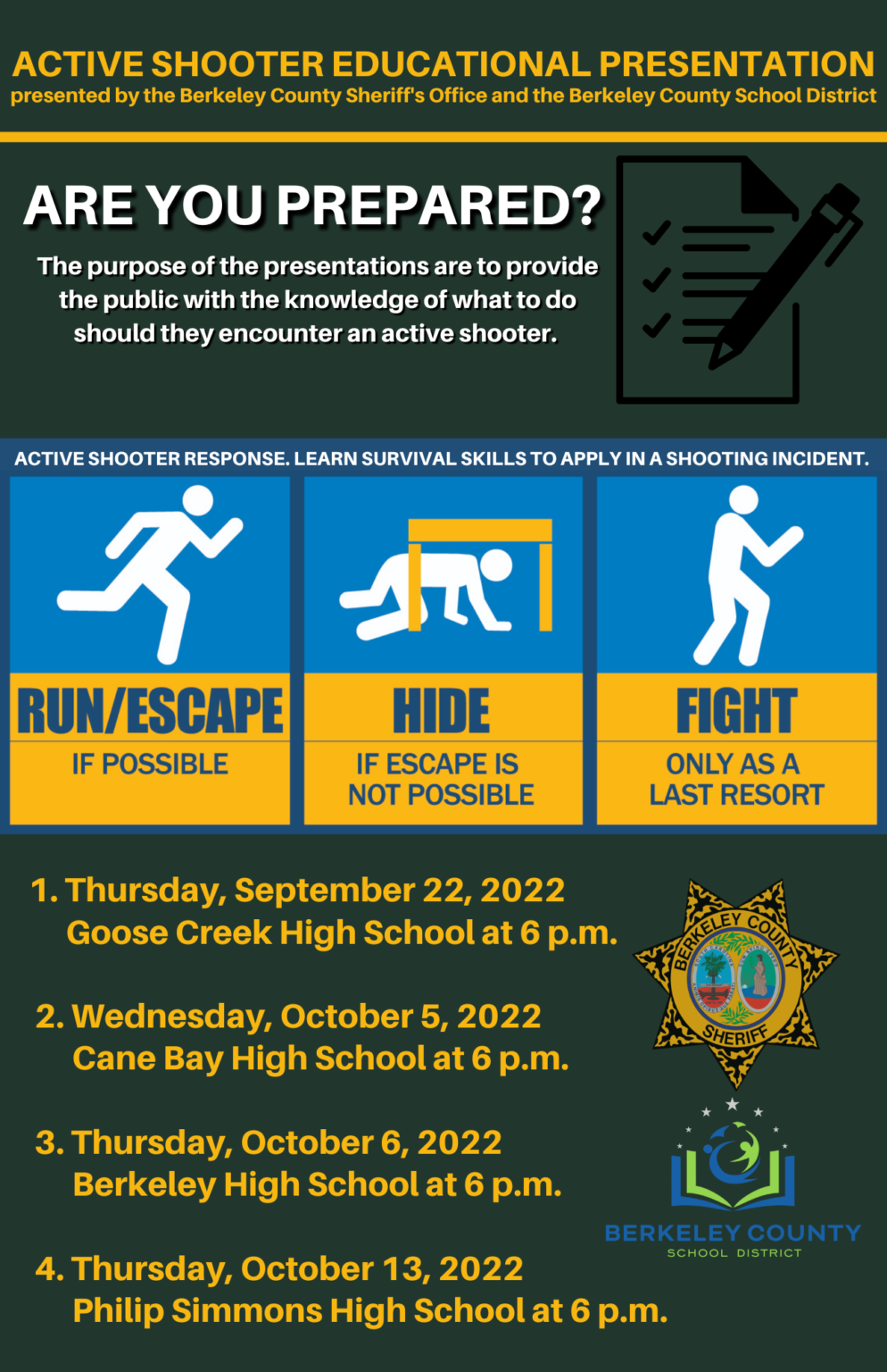 Berkeley County Sheriff’s Office, BCSD To Host Active Shooter ...